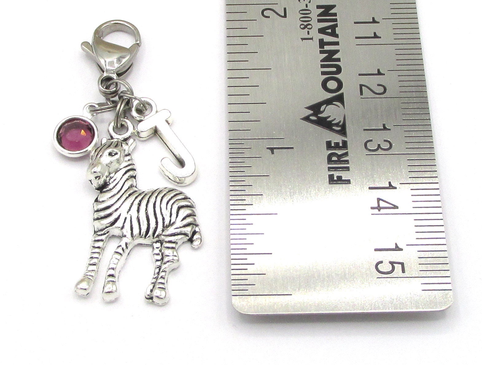 Zebra Zipper Pull Birthstone and Initial Zebra Accessory - Etsy