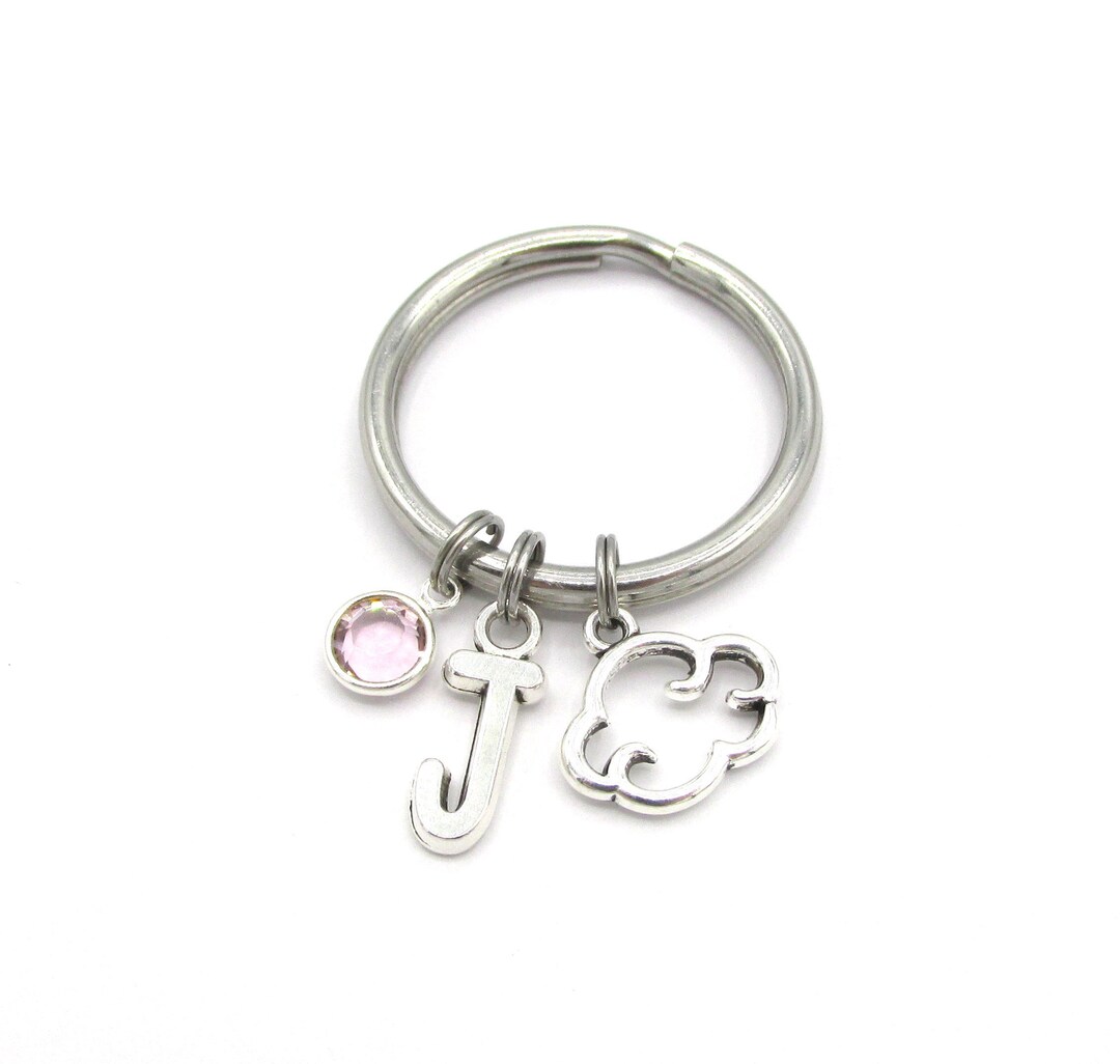 Cloud Keychain- Birthstone and Initial, Cloud Keyring, Cloud Gift ...
