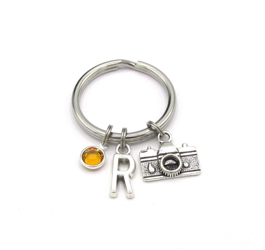 Camera Keychain- Birthstone and Initial, Photography Keychain, Camera ...