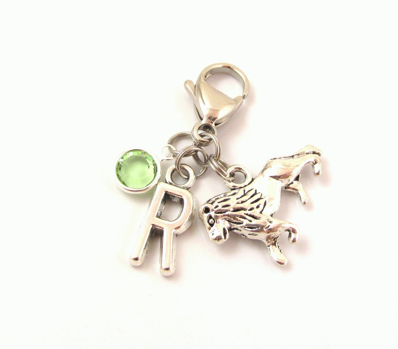 Lion Zipper Pull Choose a Birthstone and Initial Lion Bag - Etsy