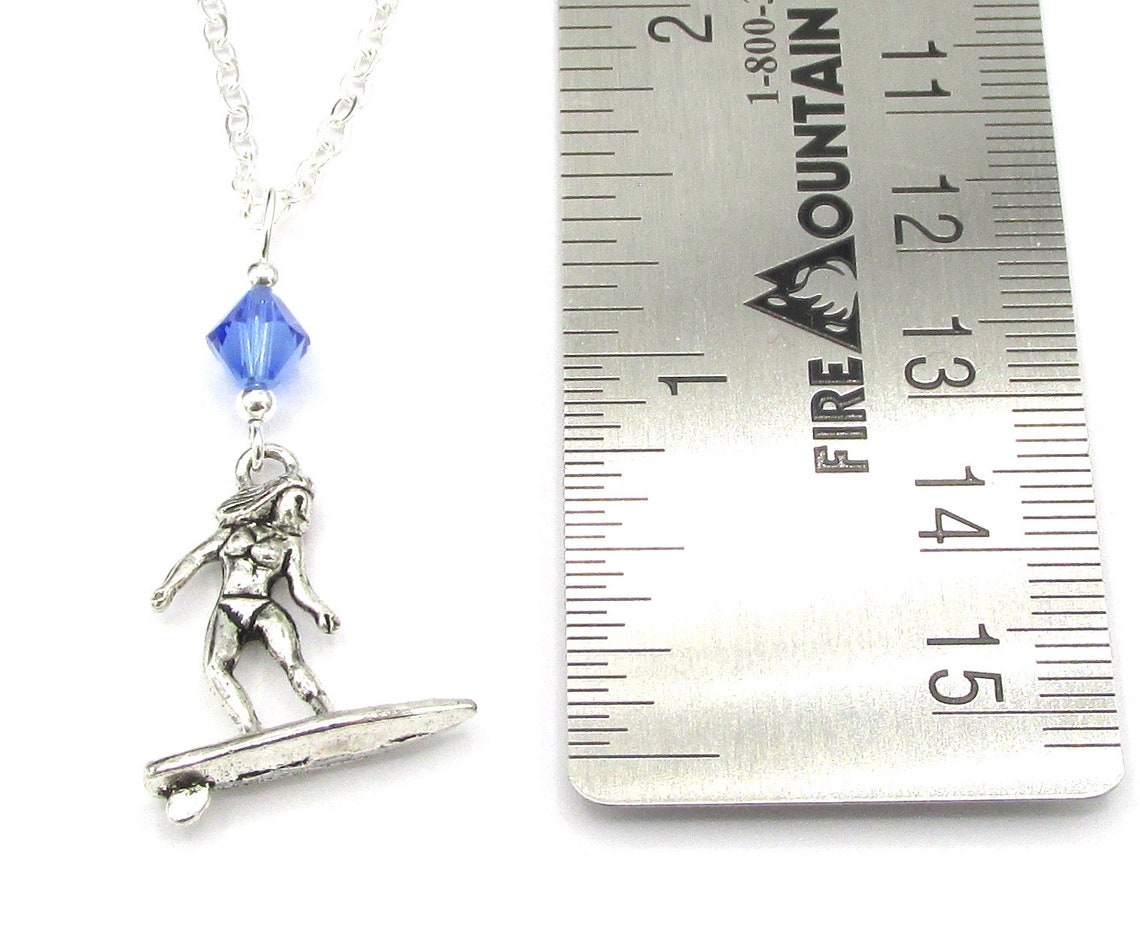 Surfer Necklace choose a birthstone Surfer Pendant Surfer | Etsy