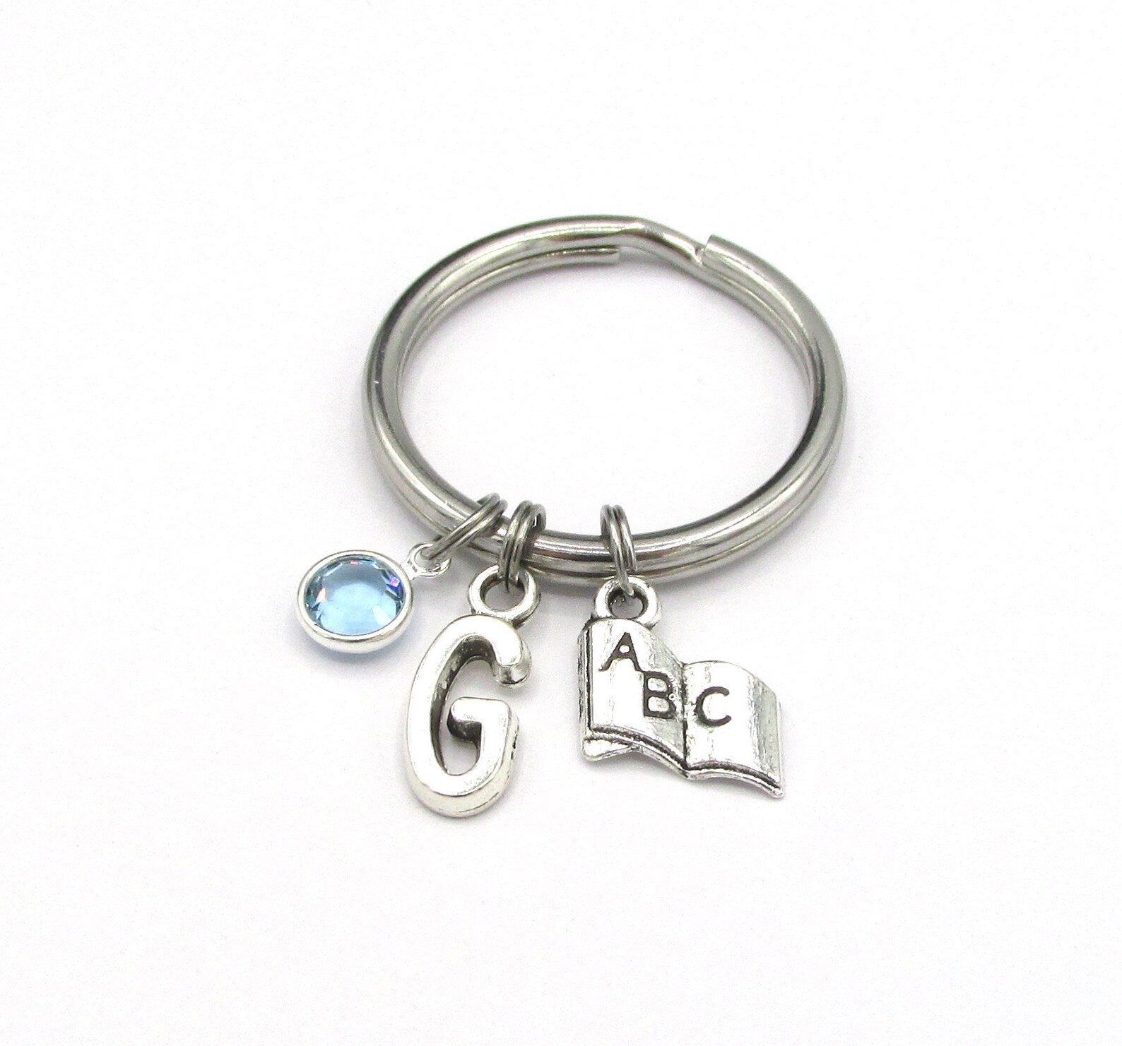 ABC Book Keychain Birthstone and Initial Teacher Keychain - Etsy