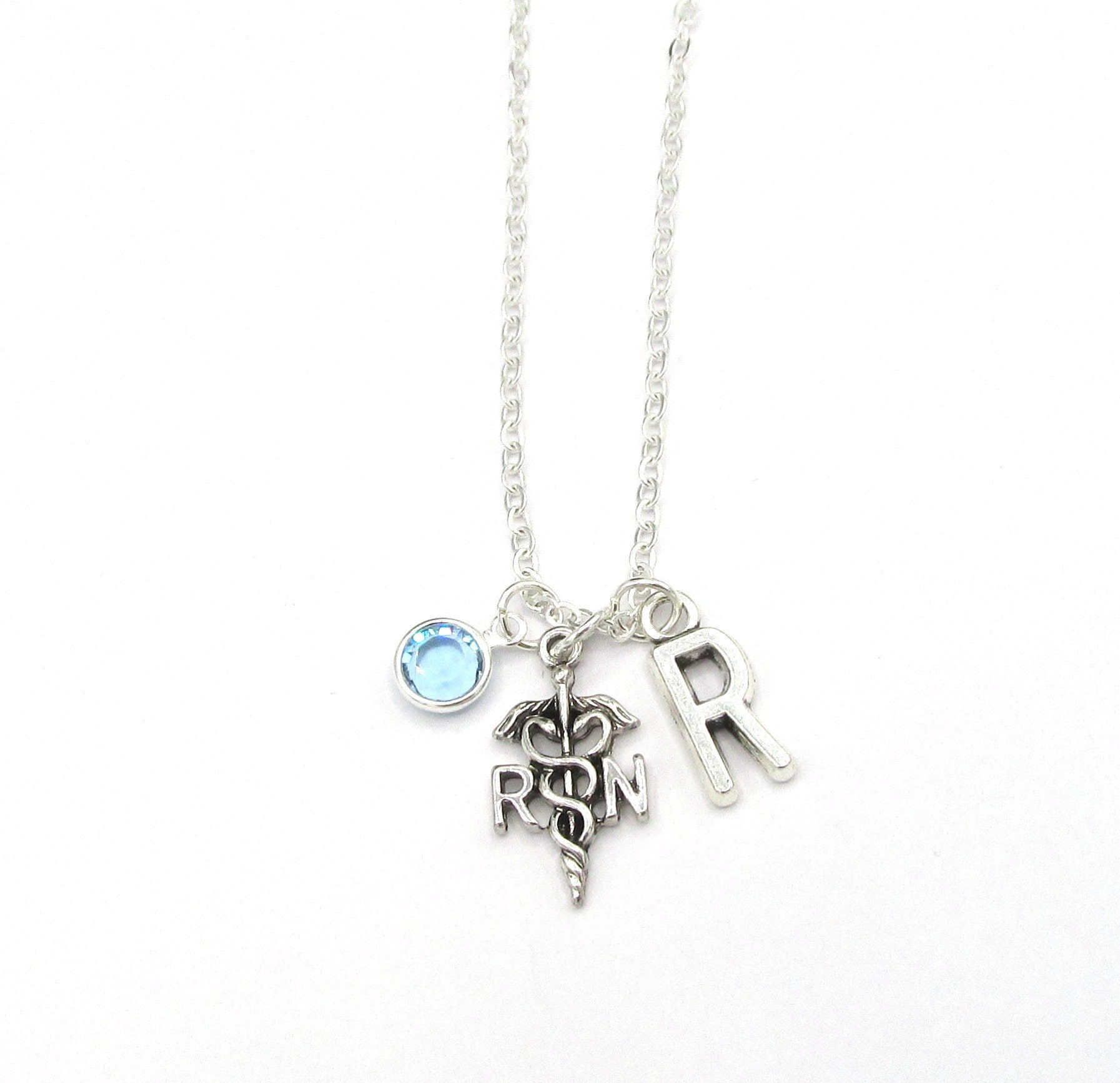 RN Necklace- Choose a Birthstone and Initial, RN Jewelry, RN Gift ...