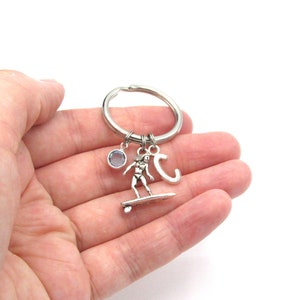 Surfer Keychain- Birthstone and Initial, Surfing Keychain, Surf Keyring ...