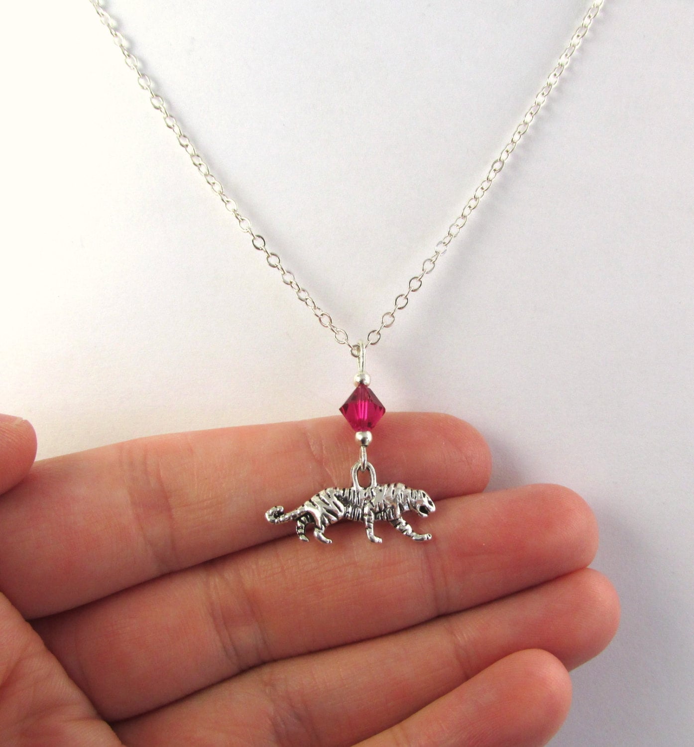 Tiger Necklace- Choose a Birthstone, Tiger Jewelry, Tiger Charm Jewelry ...