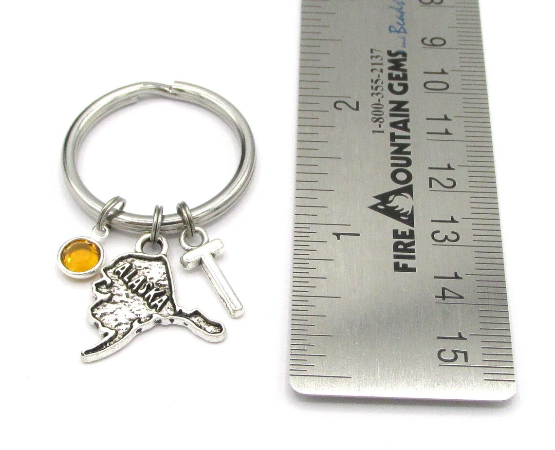 Alaska Keychain Choose a Birthstone and Initial Alaska | Etsy