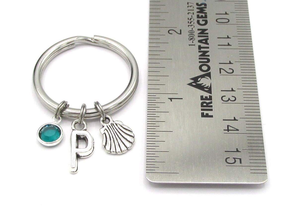 Seashell Keychain Birthstone and Initial Seashell Keyring - Etsy