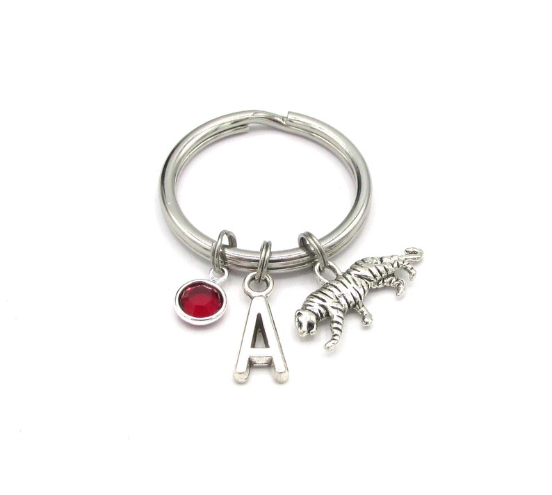 Tiger Keychain Birthstone and Initial Tiger Key Ring Tiger | Etsy