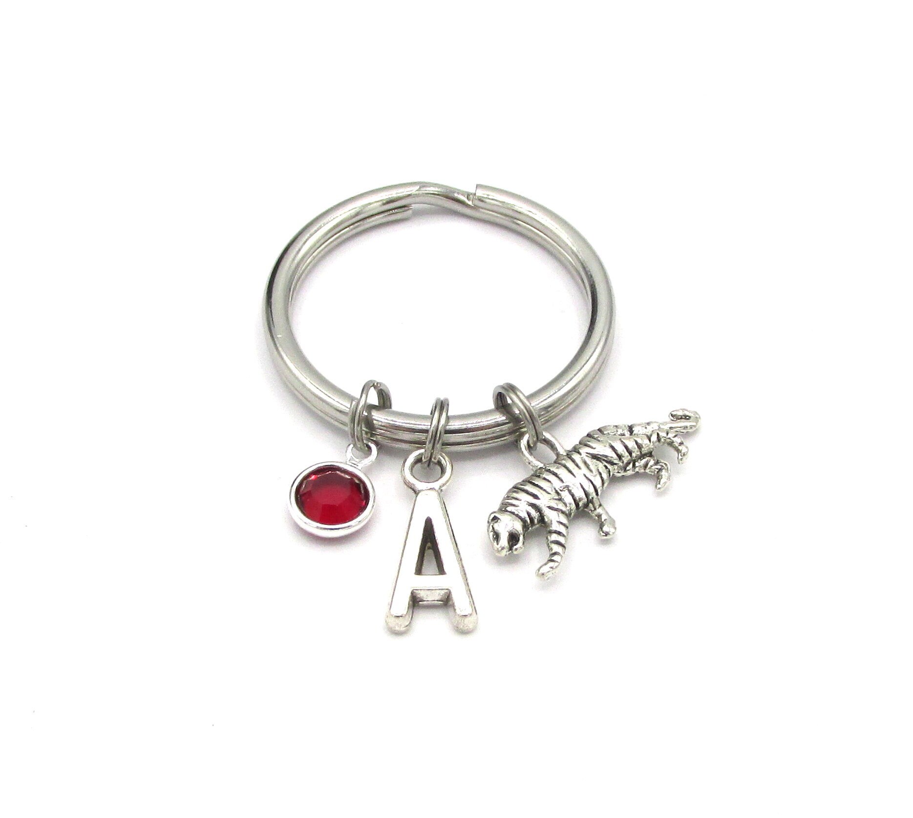 Tiger Keychain- Birthstone and Initial, Tiger Key Ring, Tiger Gift ...