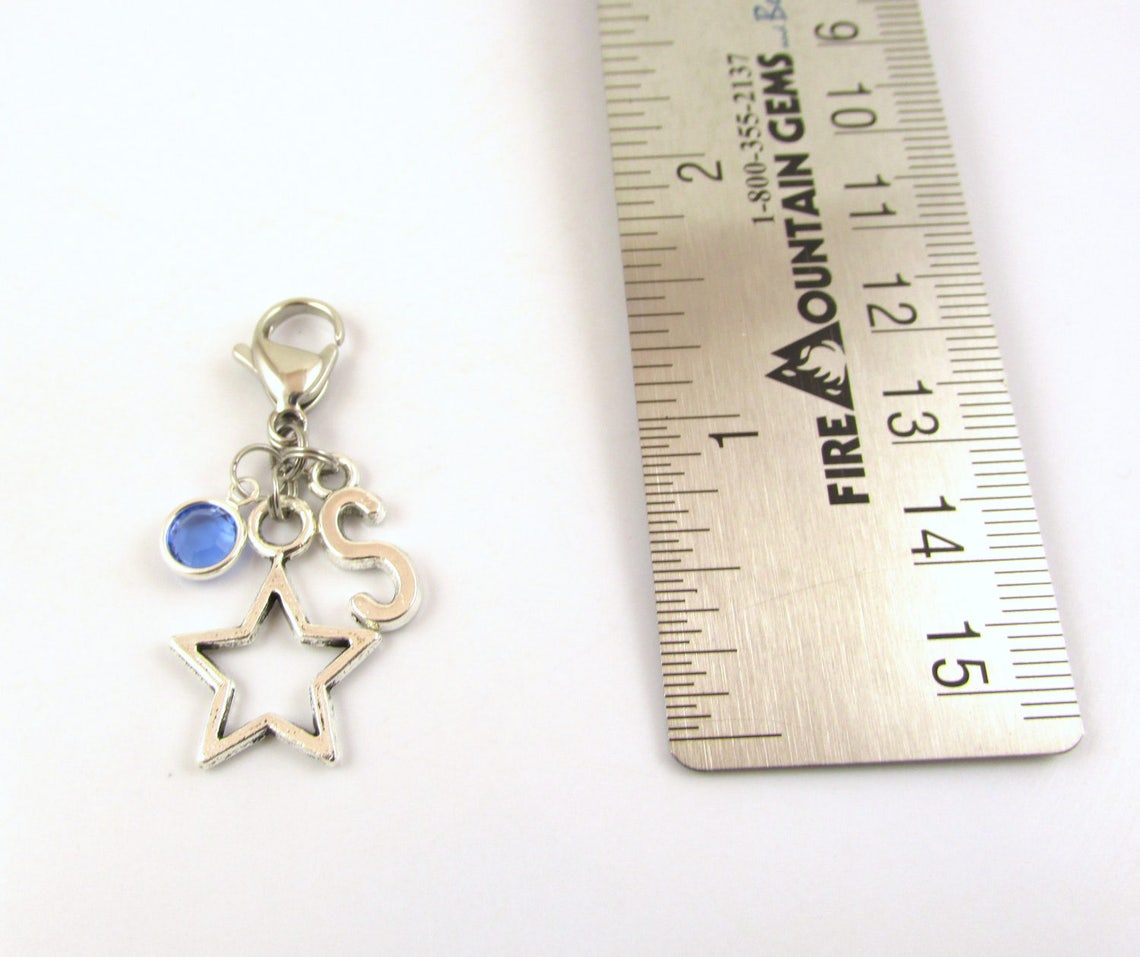 Star Zipper Pull Choose a Birthstone and Initial - Etsy