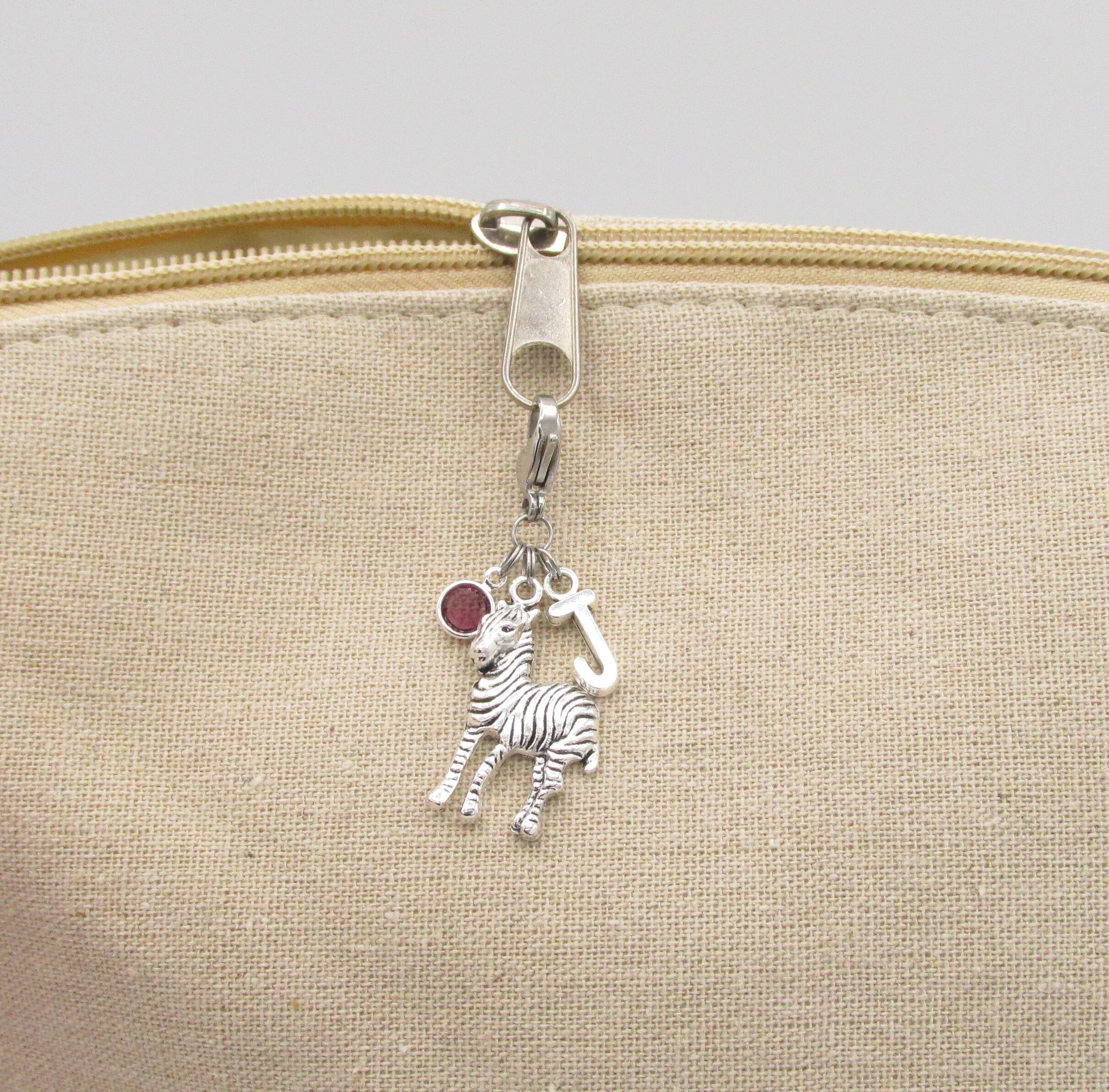 Zebra Zipper Pull Birthstone and Initial Zebra Accessory - Etsy