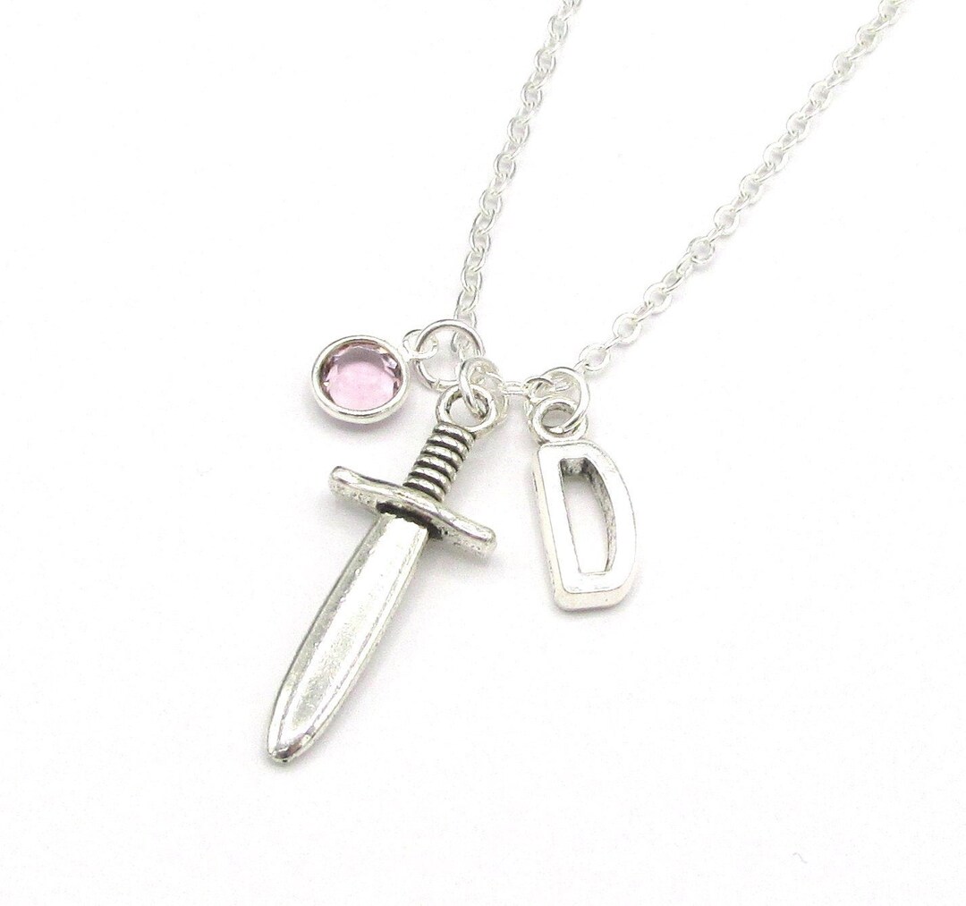 Sword Necklace- Birthstone and Initial, Sword Jewelry, Sword Gift ...
