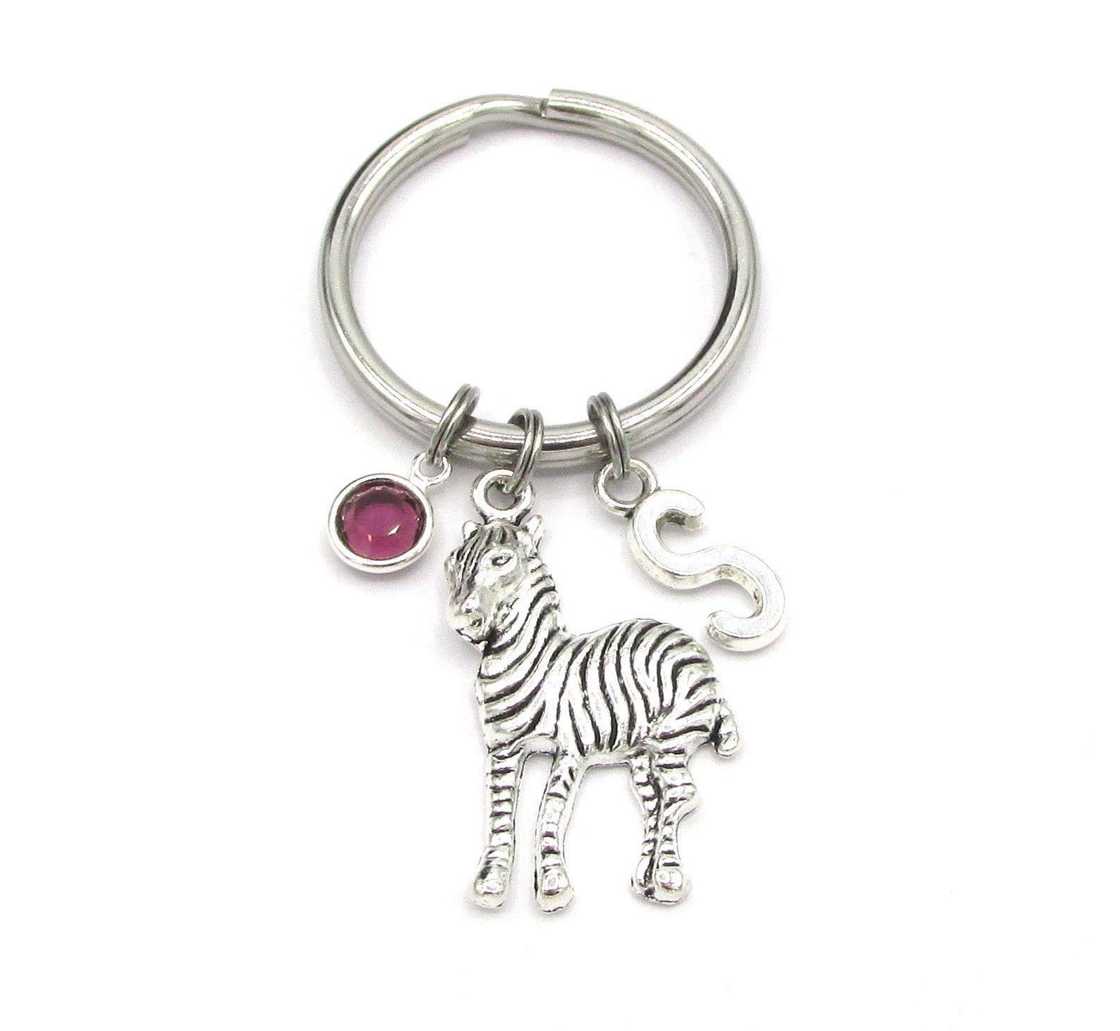 Zebra Keychain Birthstone and Initial Zebra Keyring Zebra - Etsy