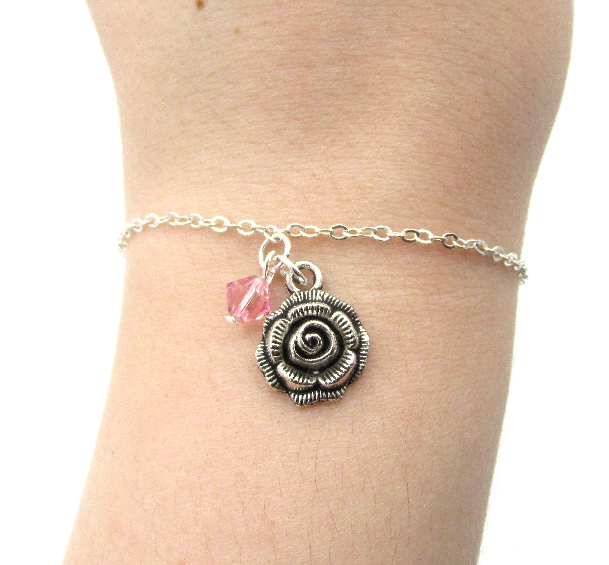 Rose Bracelet- Choose a Birthstone, Rose Birthstone, Flower Bracelet ...