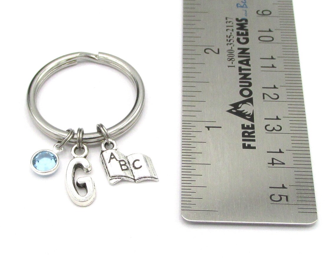 ABC Book Keychain- Birthstone and Initial, Teacher Keychain, Teacher ...
