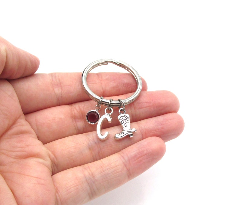 Cowgirl Boot Keychain- Birthstone and Initial, Boot Keyring, Cowgirl ...