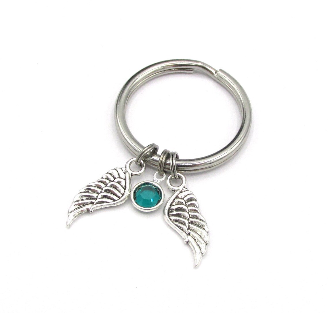 Wing Keychain Choose a Birthstone Angel Wing Keyring | Etsy