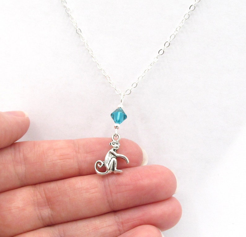 Monkey Necklace Choose a Birthstone Monkey Jewelry Monkey - Etsy
