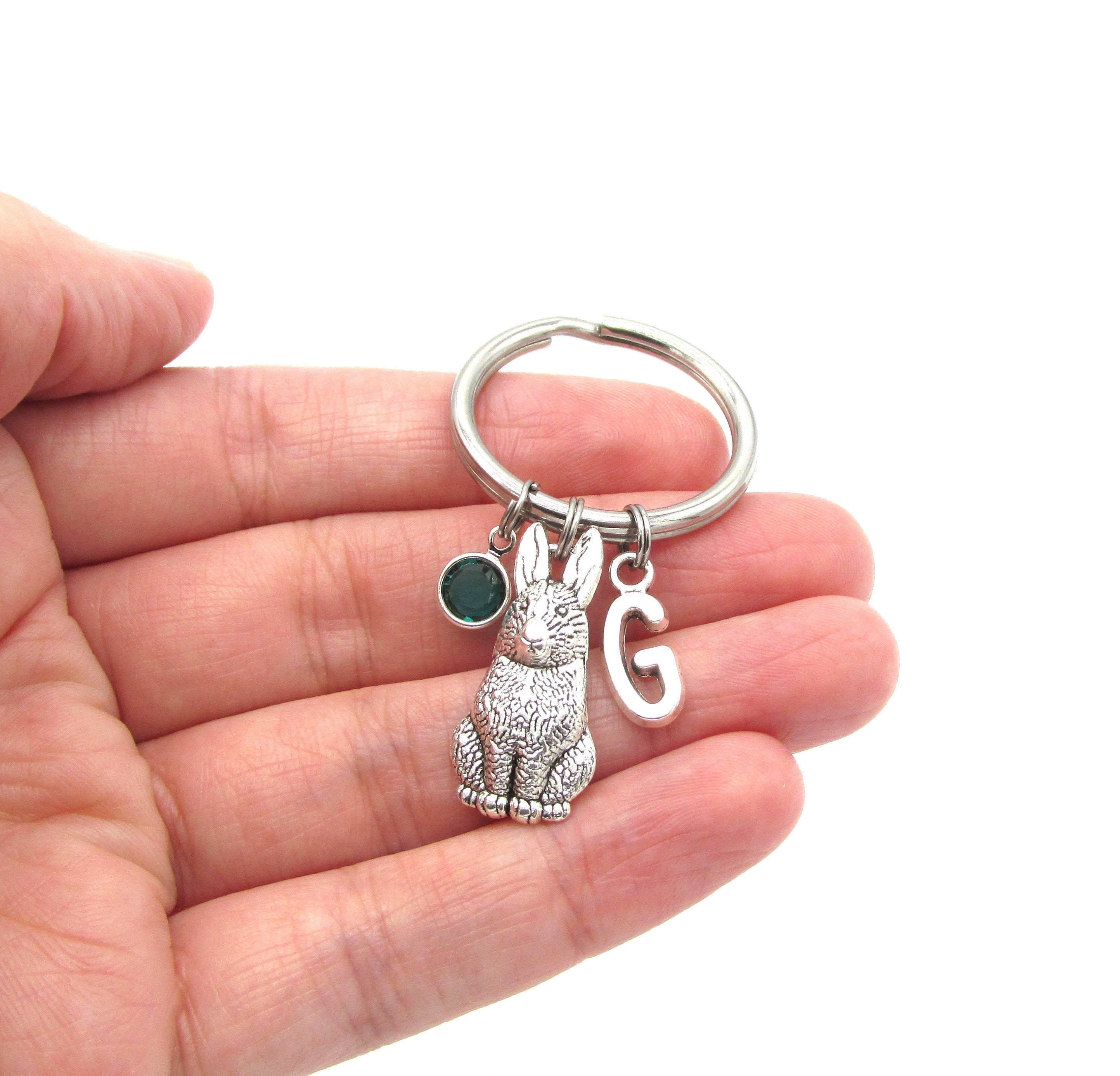 Rabbit Keychain Birthstone and Initial Rabbit Keyring - Etsy UK