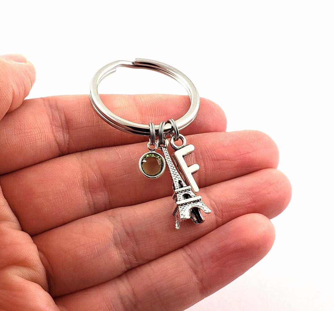 Eiffel Tower Keychain- Choose a Birthstone and Initial, Eiffel Tower ...