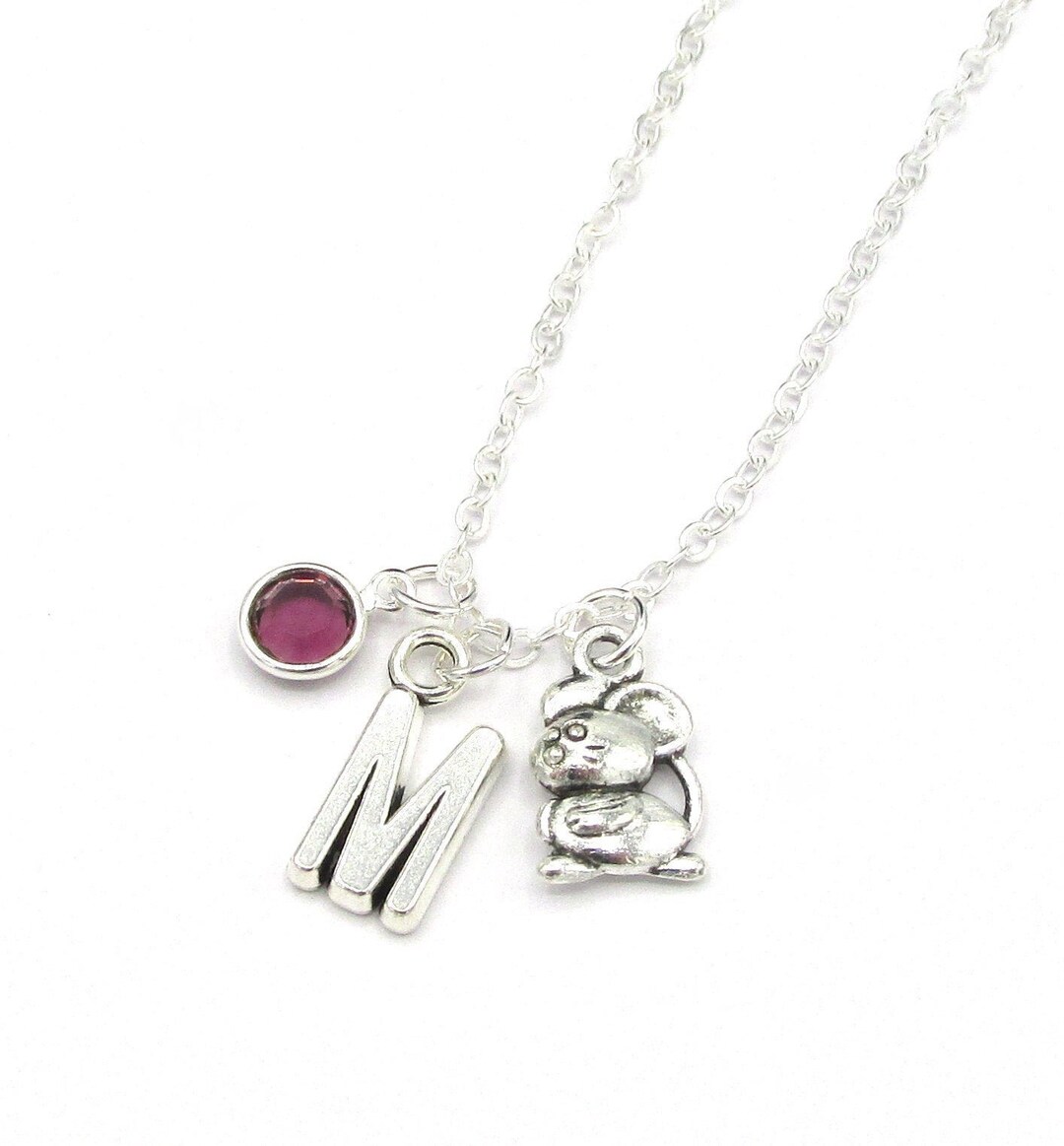 Mouse Necklace- Birthstone and Initial, Mouse Jewelry, Mouse Charm ...