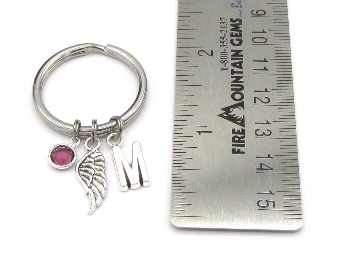 Wing Keychain birthstone and initial Wing Keyring Wing | Etsy