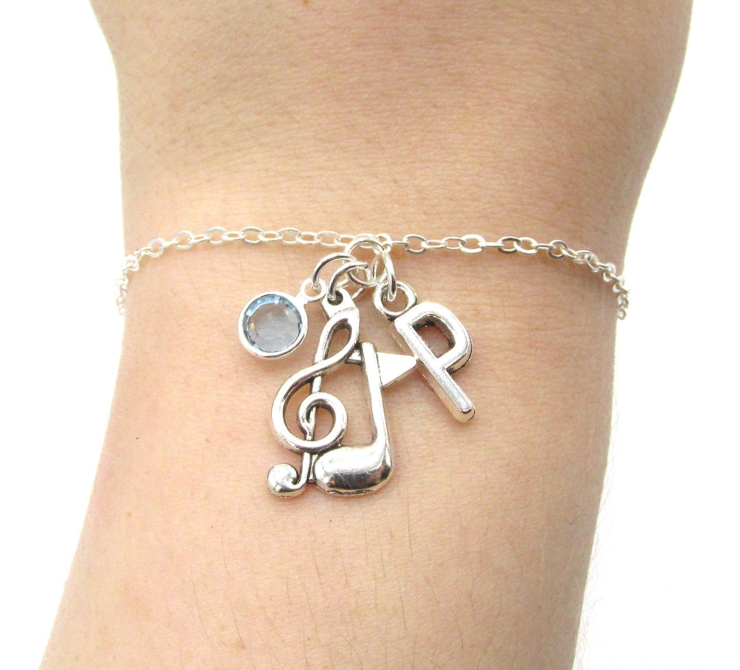 Music Bracelet- Birthstone and Initial, Music Jewelry, Music Gift for ...