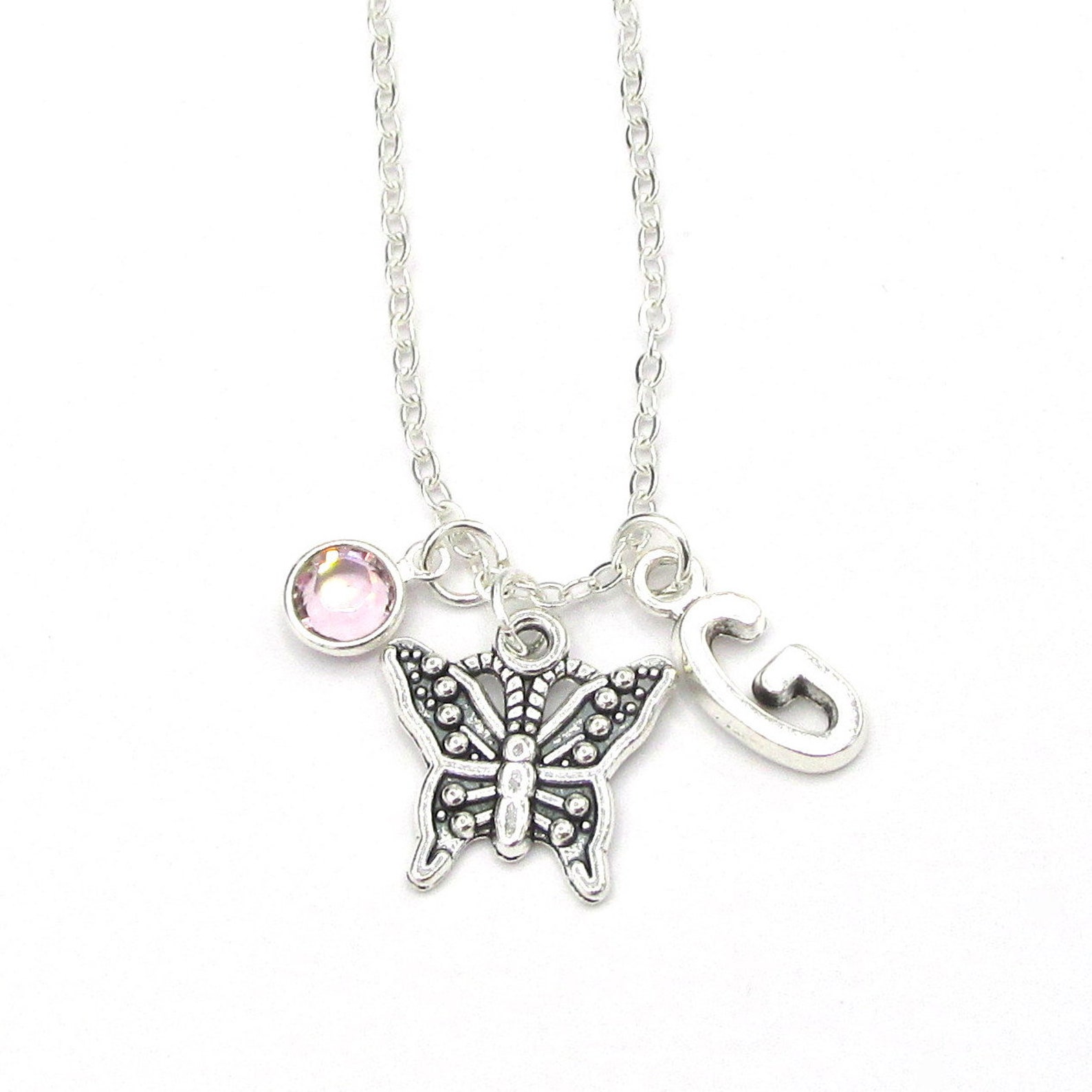 Butterfly Necklace- Birthstone and Initial, Butterfly Jewelry ...