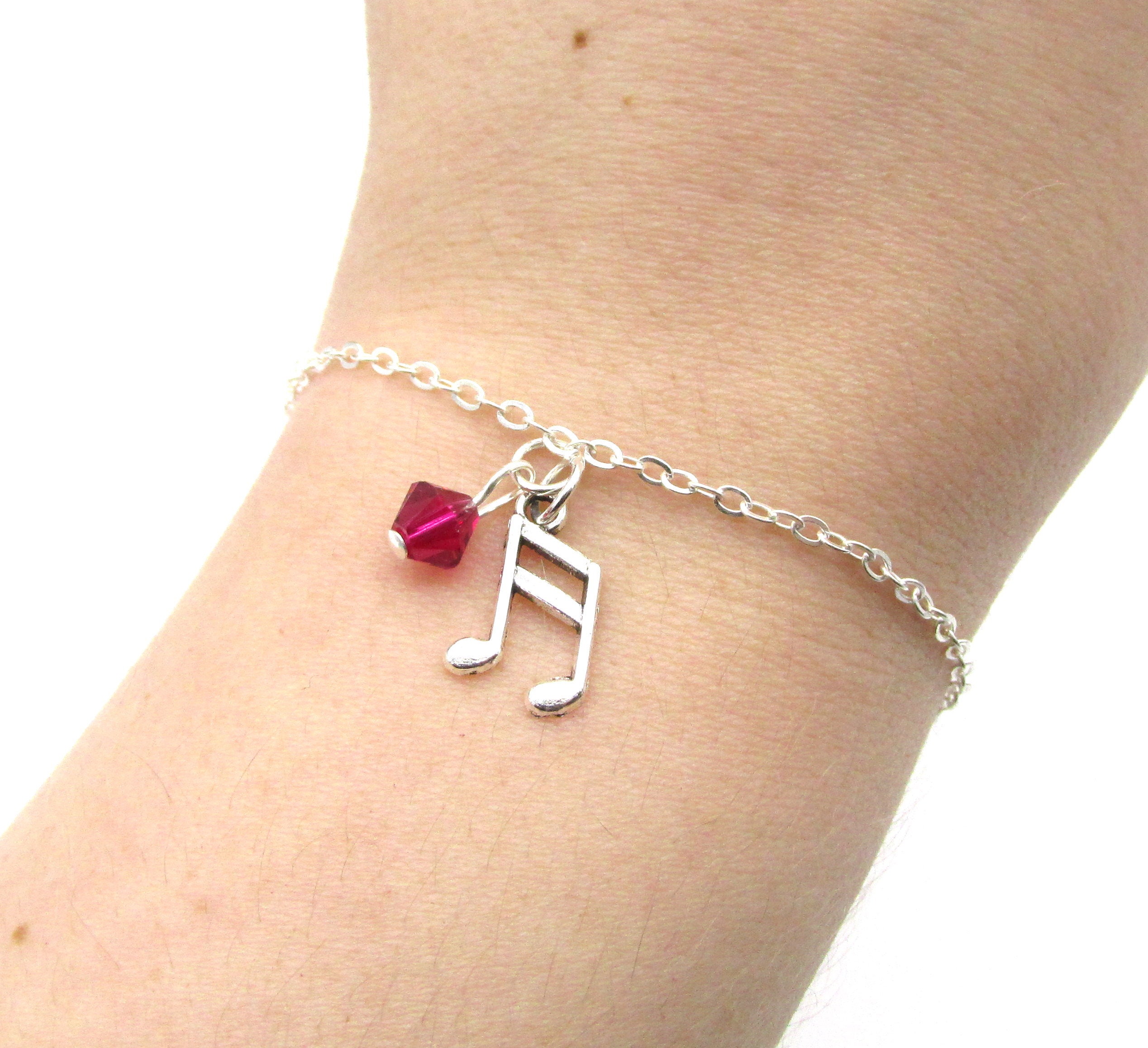 Music Note Bracelet- Choose a Birthstone, Music Note Jewelry, Music ...