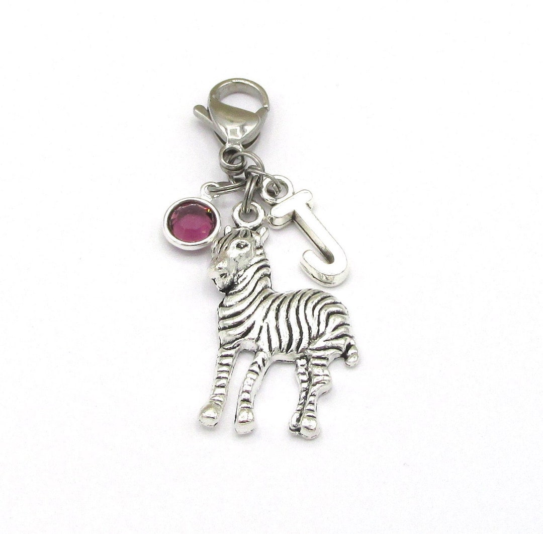 Zebra Zipper Pull- Birthstone and Initial, Zebra Accessory, Zebra Bag ...