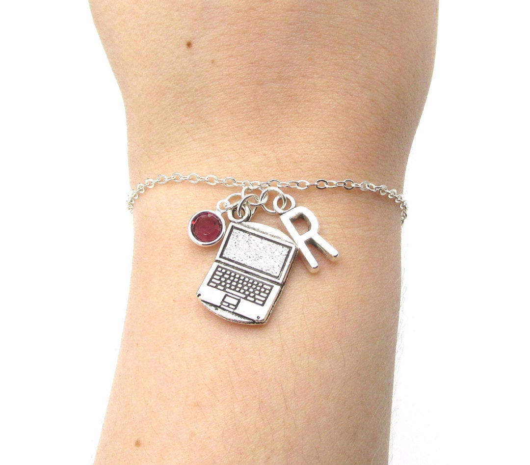 Computer Bracelet- Birthstone and Initial, Computer Jewelry, Geek ...