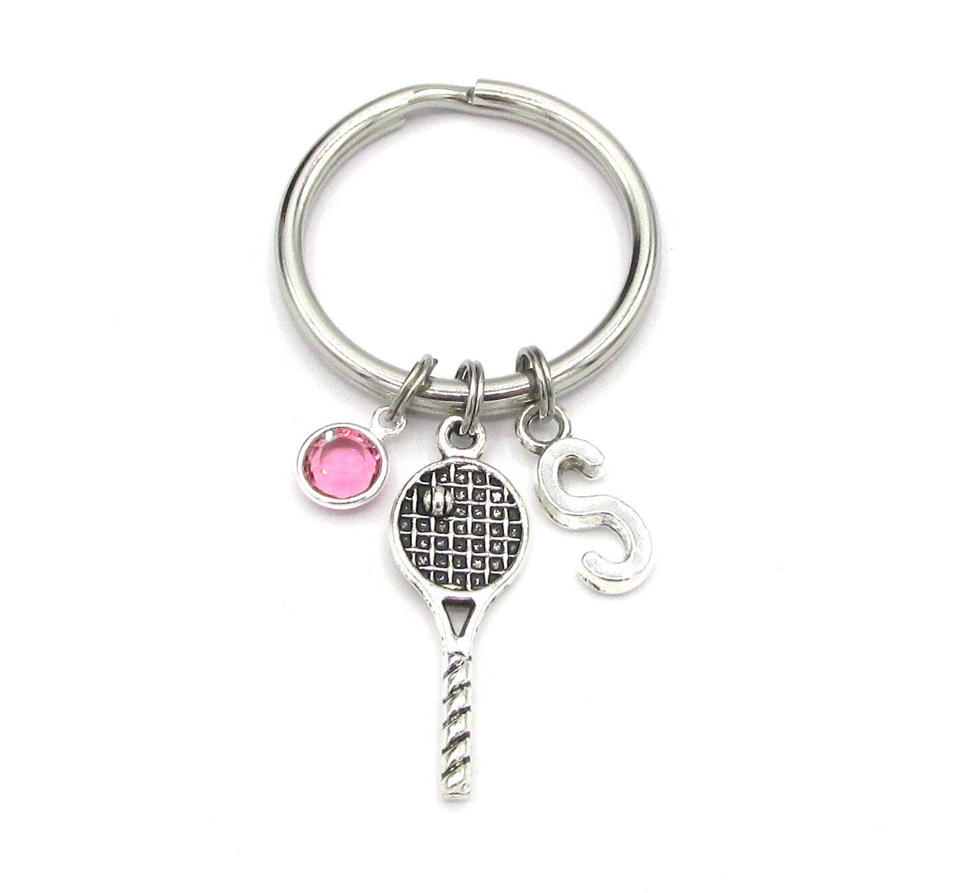 Tennis Keychain Birthstone and Initial Tennis Keyring - Etsy