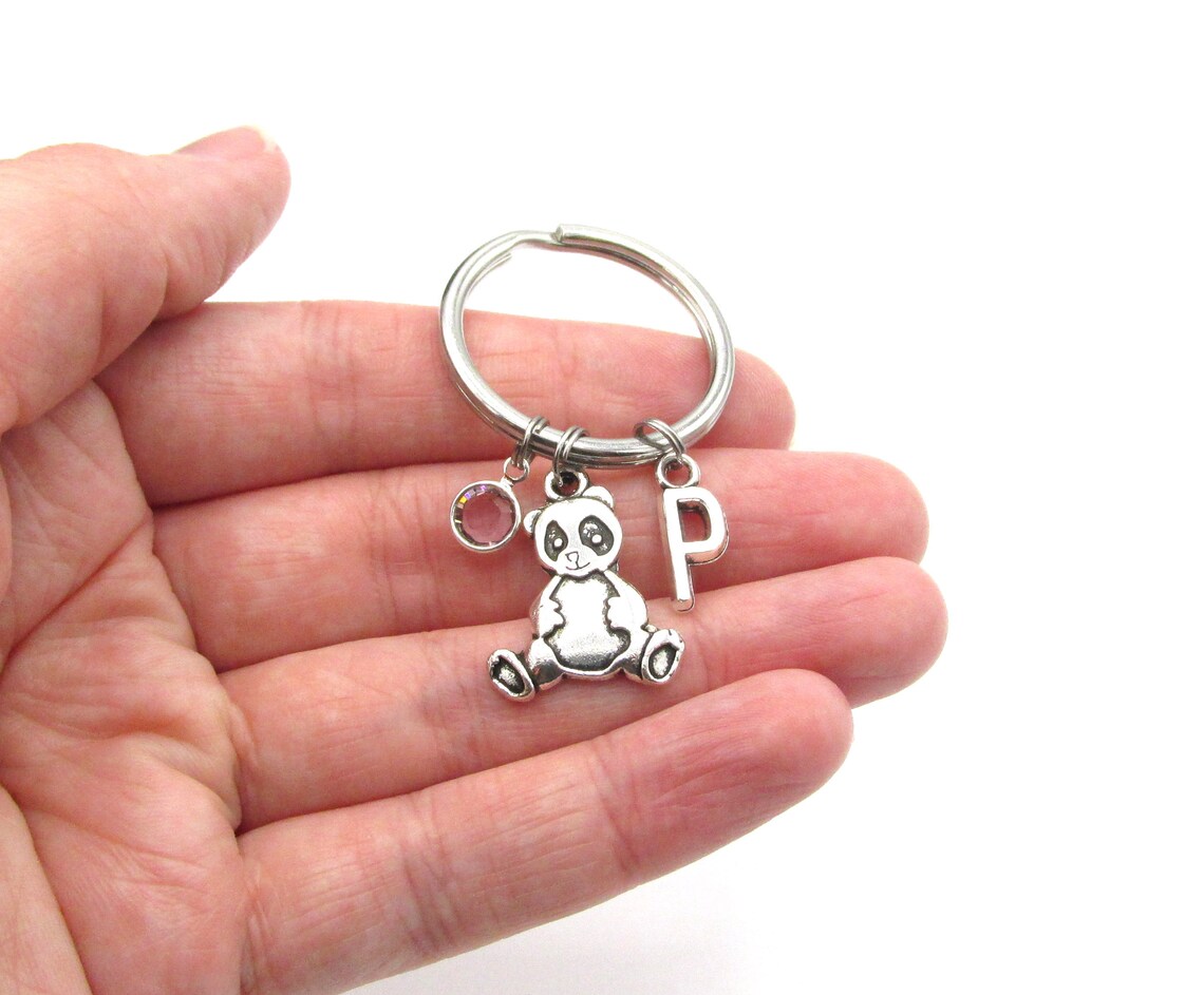 Panda Keychain- Birthstone and Initial, Panda Keyring, Panda Gift ...