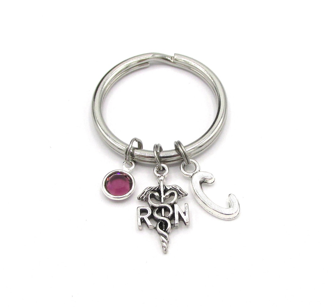 RN Keychain- Birthstone and Initial, RN Keyring, RN Gift, Nurse ...