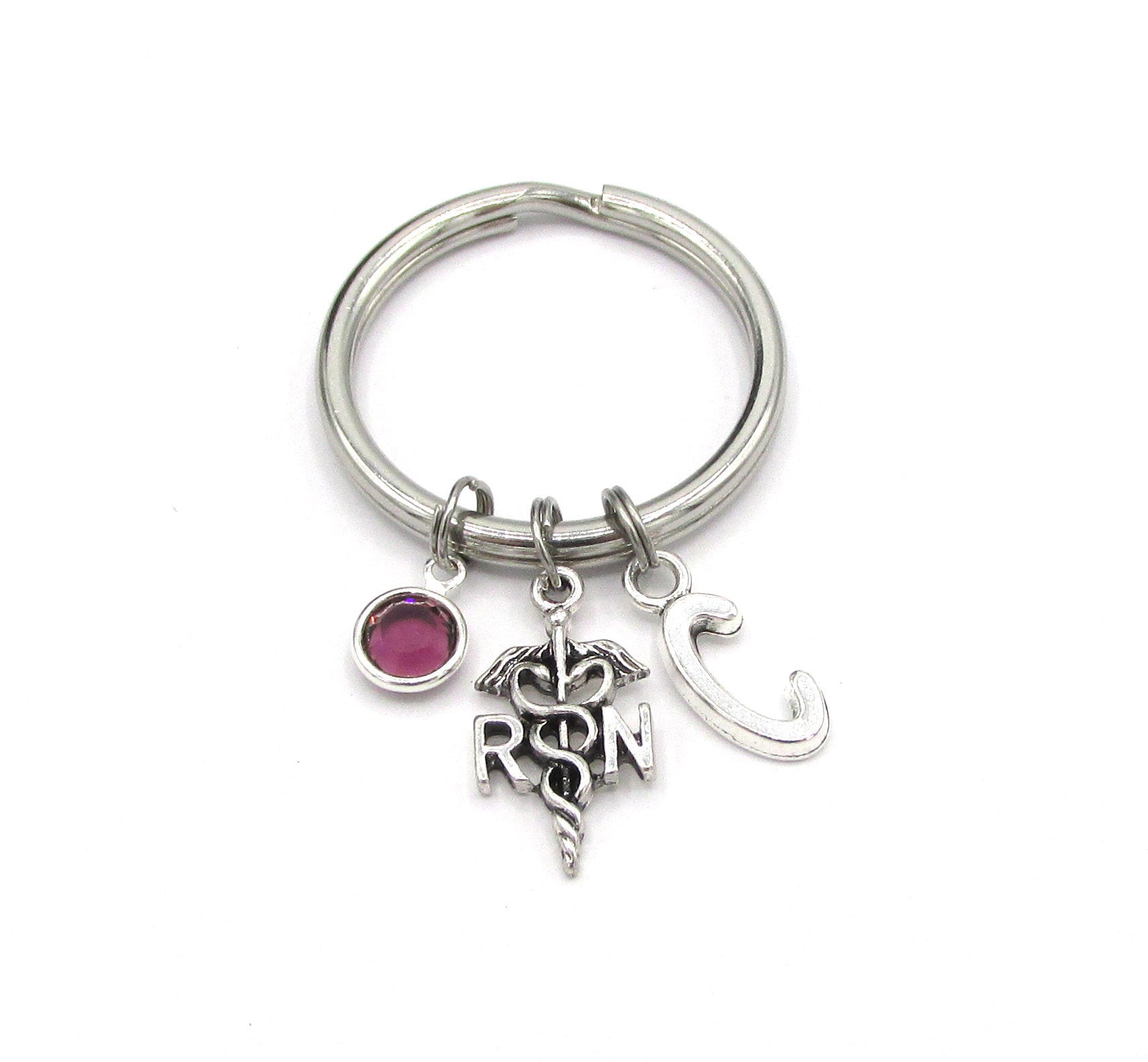 RN Keychain Birthstone and Initial RN Keyring RN Gift - Etsy