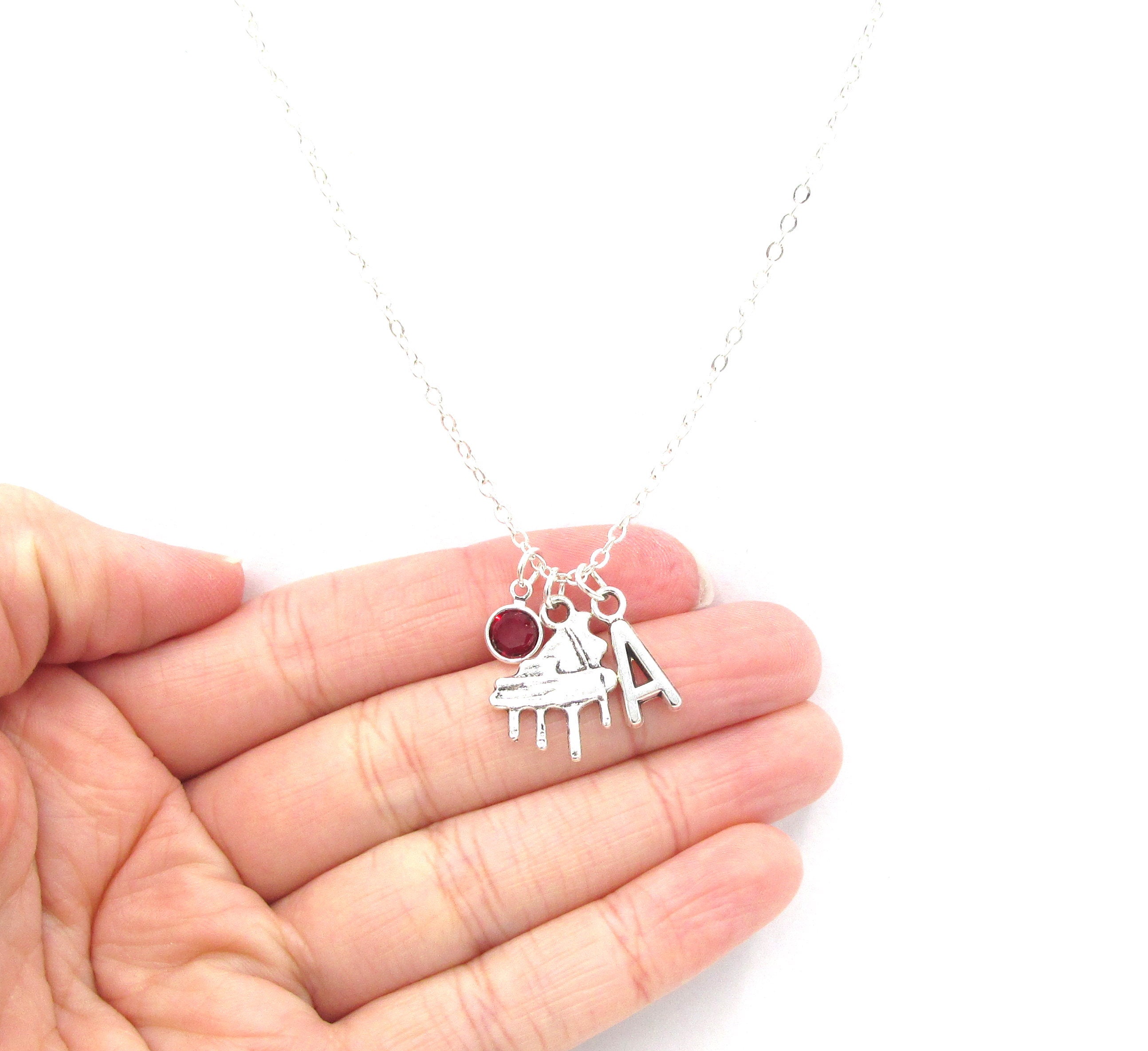 Piano Necklace birthstone and initial Piano Jewelry Piano | Etsy