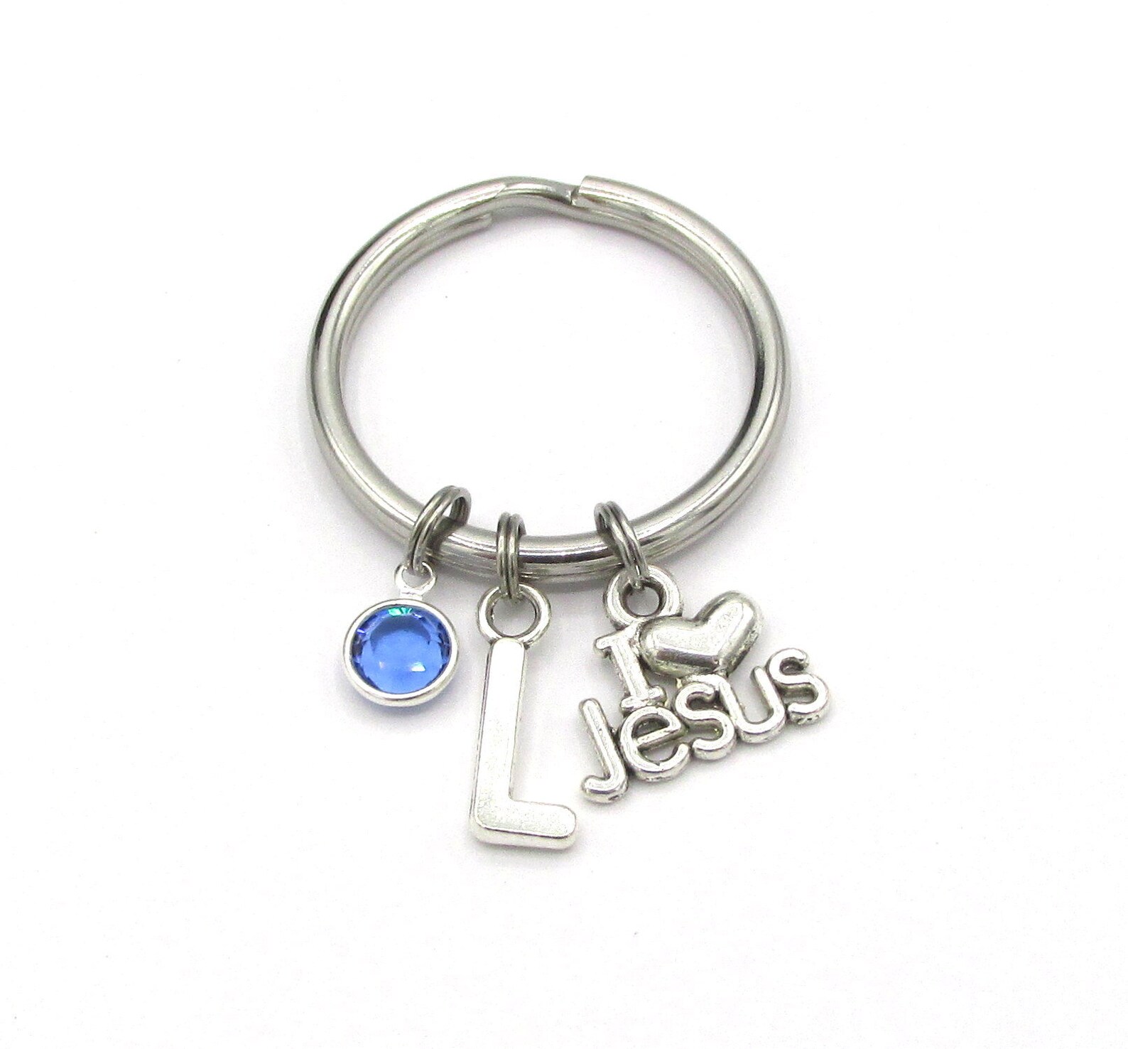 I Love Jesus Keychain Birthstone and Initial Jesus Keyring - Etsy