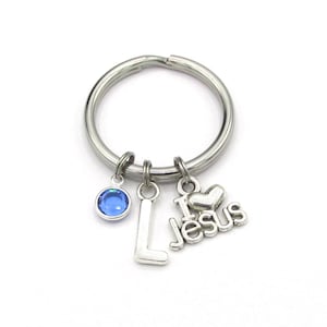 I Love Jesus Keychain- Birthstone and Initial, Jesus Keyring, Christian ...