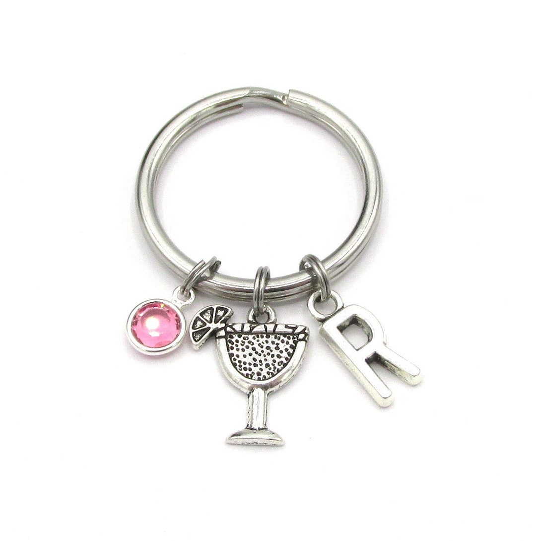 Cocktail Beverage Keychain- Birthstone + Initial, Margarita Keyring ...