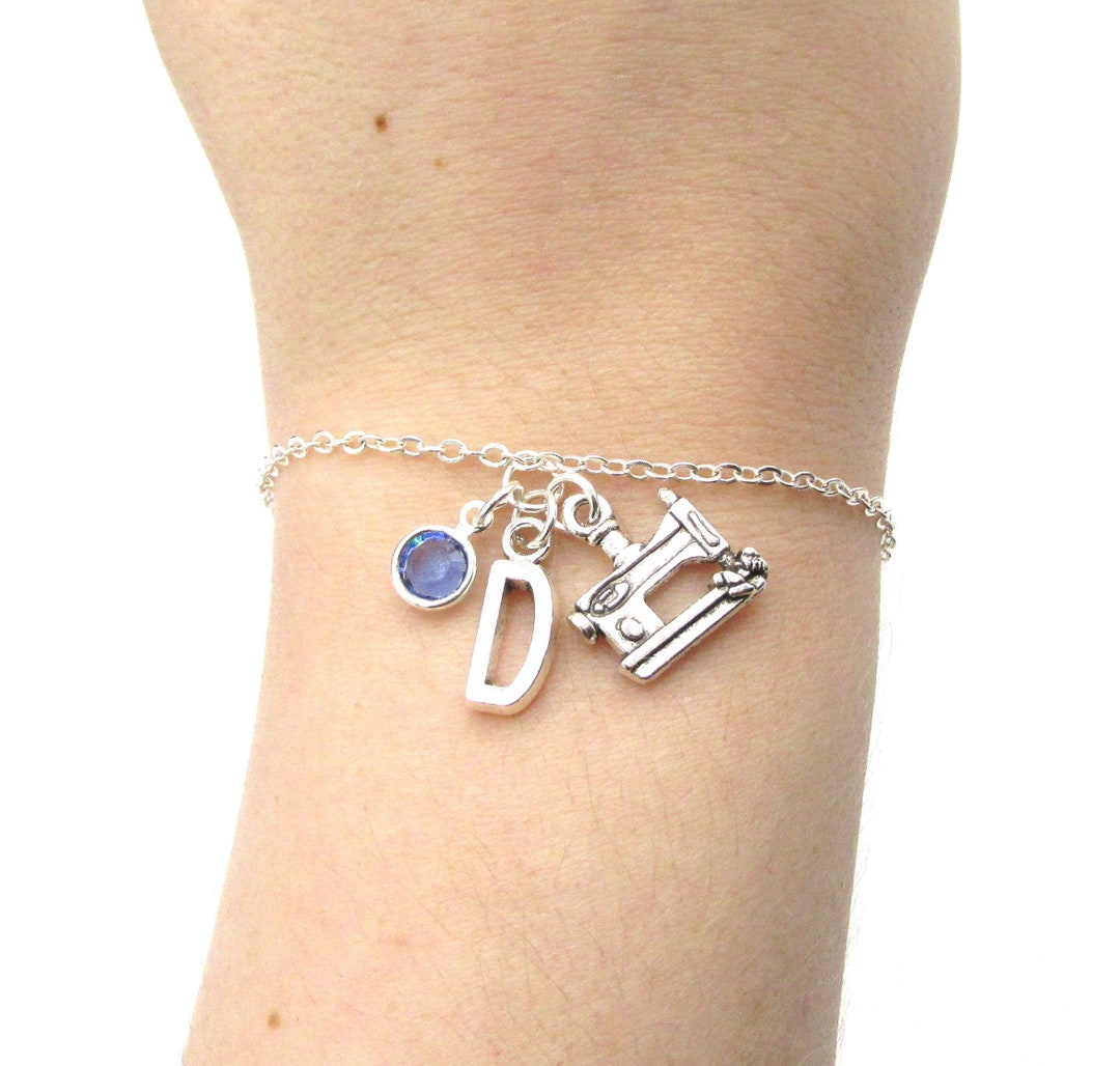 Sewing Bracelet- Birthstone and Initial, Sewing Jewelry, Sewing Gift, I ...