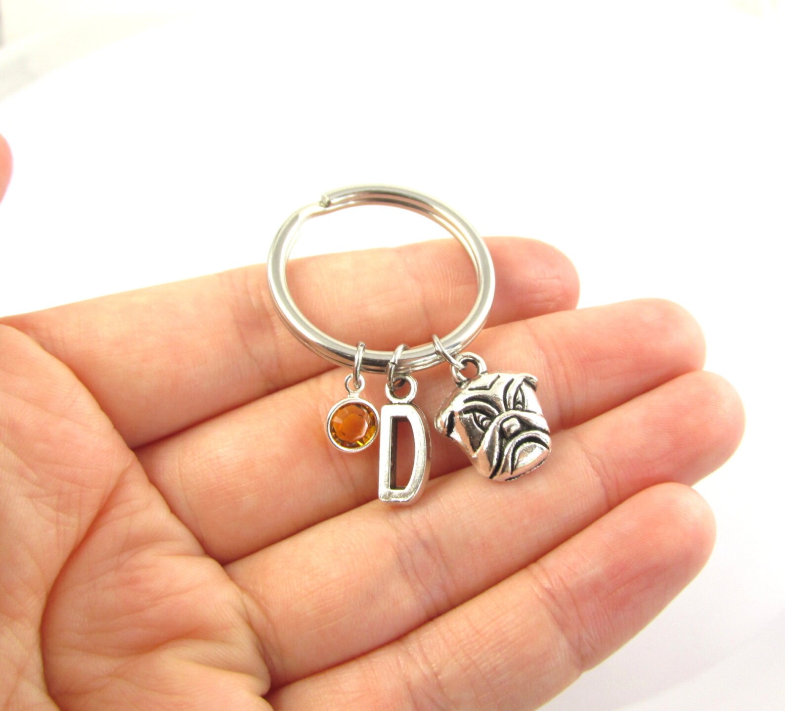 Bulldog Keychain Choose a Birthstone and Initial Bulldog | Etsy