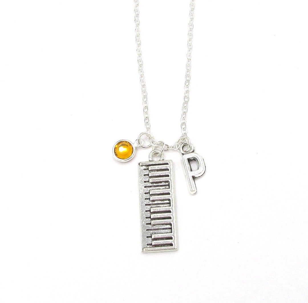 Piano Necklace- Birthstone and Initial, Piano Jewelry, Keyboard ...