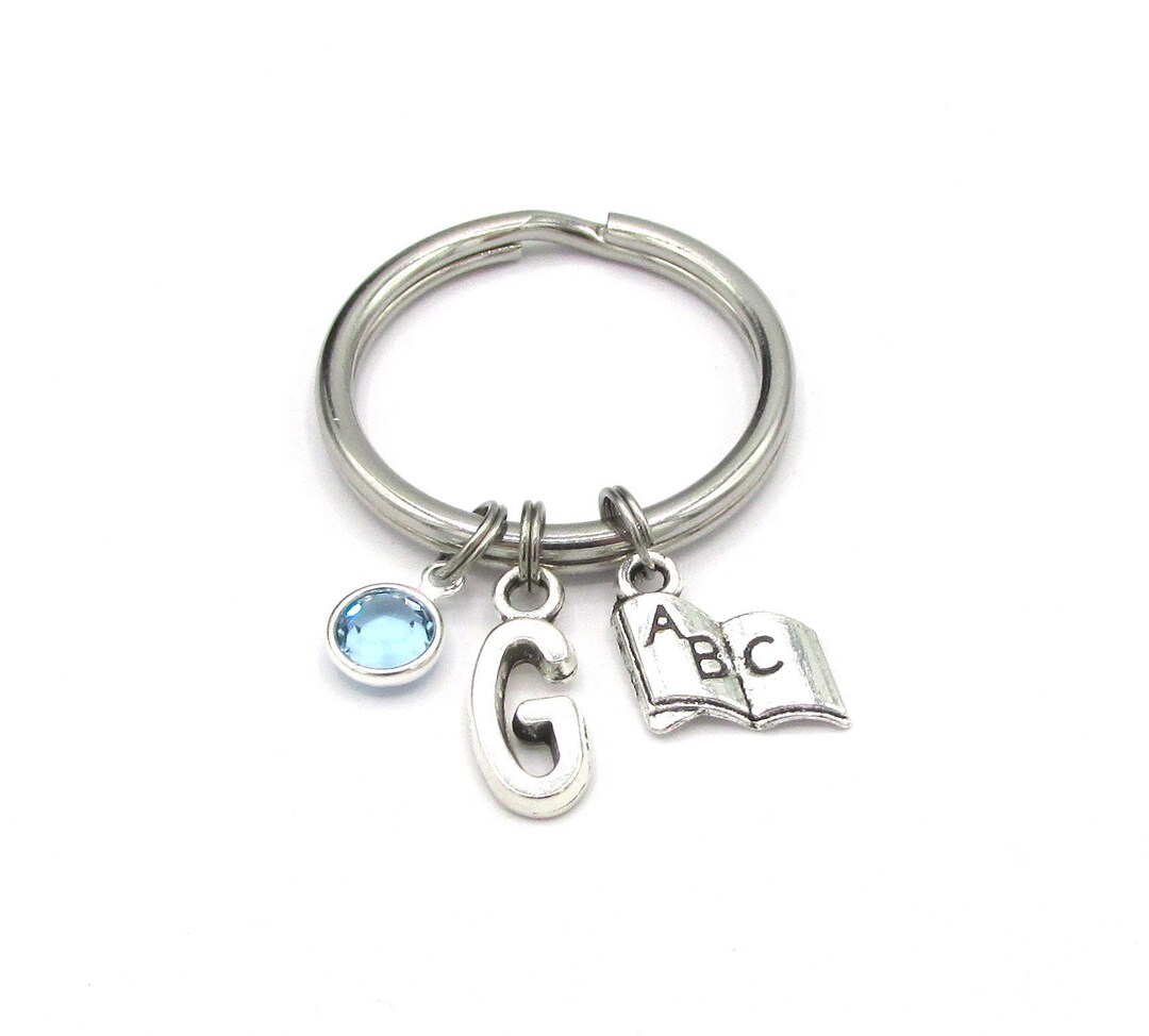 ABC Book Keychain- Birthstone and Initial, Teacher Keychain, Teacher ...