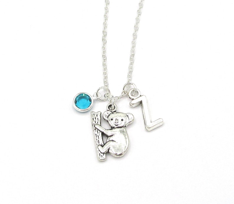 Koala Necklace Birthstone and Initial Koala Jewelry Koala - Etsy
