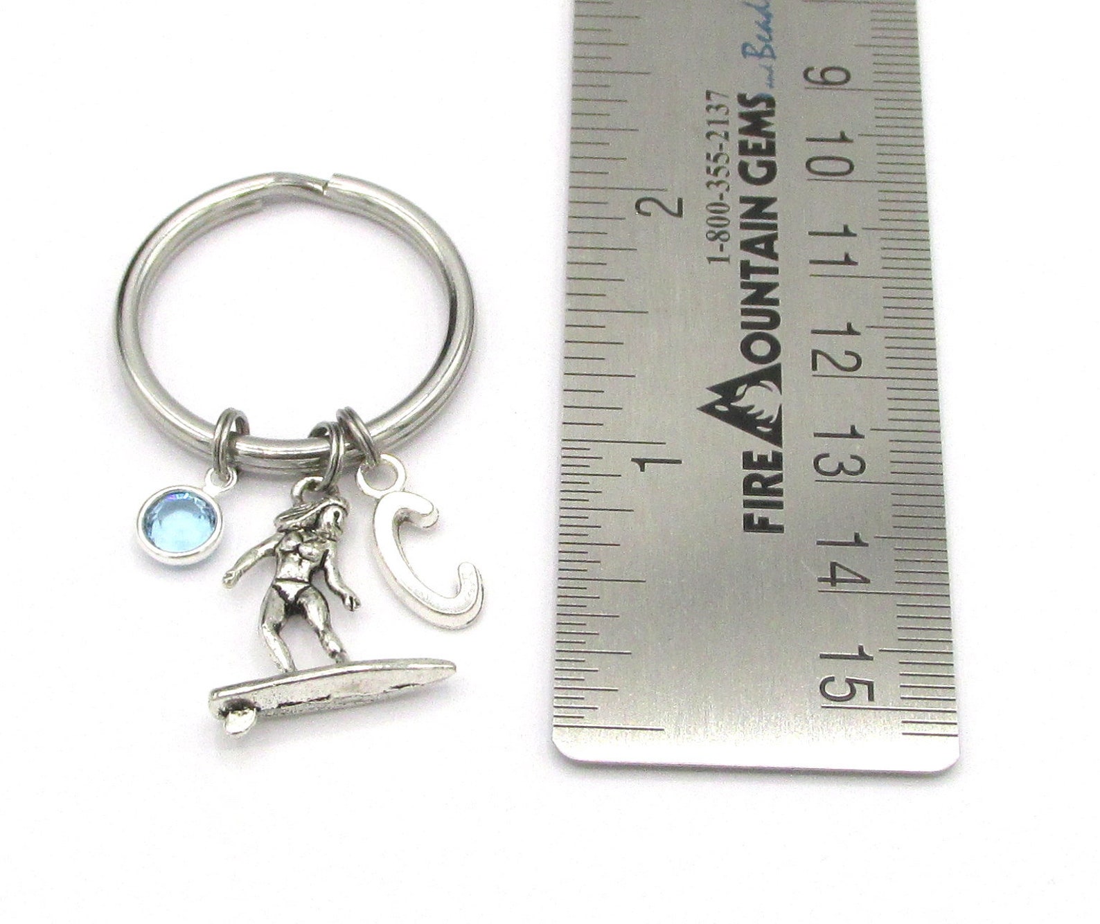 Surfer Keychain Birthstone and Initial Surfing Keychain - Etsy