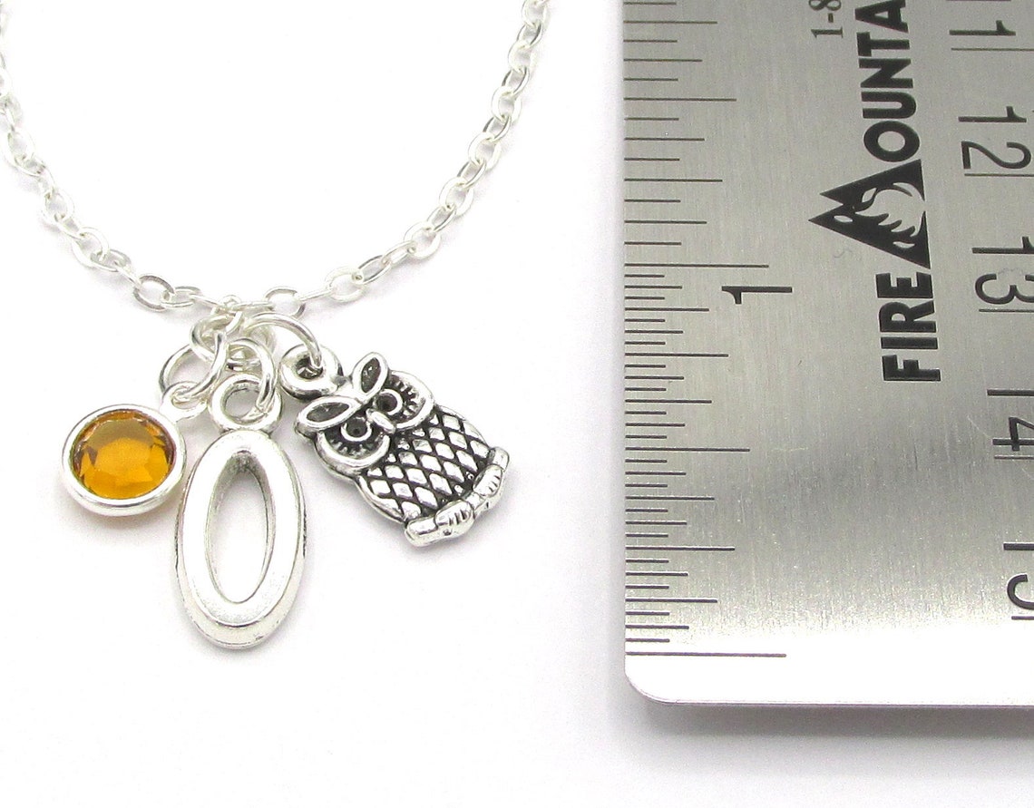 Owl Bracelet- Choose a Birthstone and Initial, Owl Jewelry, Silver Owl ...