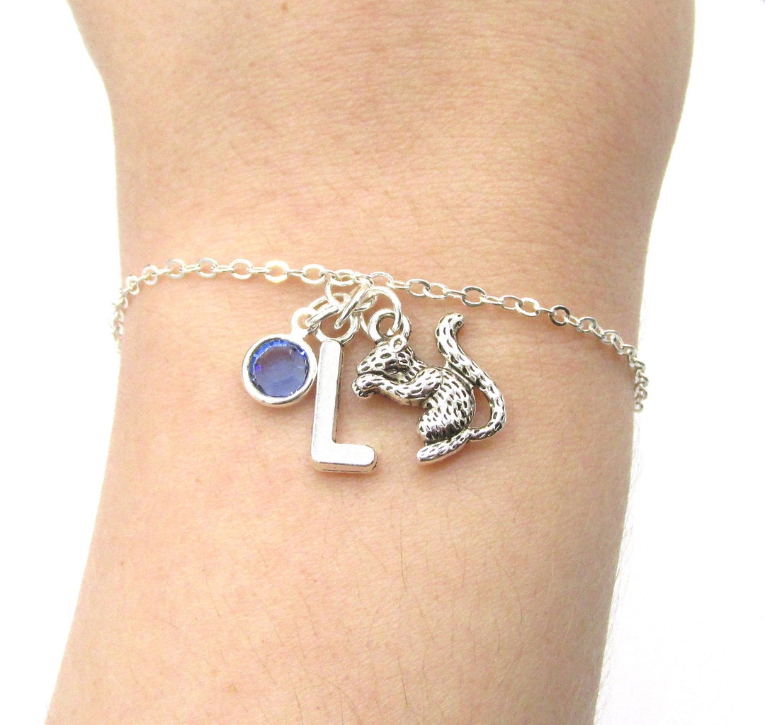 Squirrel Bracelet- Birthstone and Initial, Squirrel Jewelry, Squirrel ...