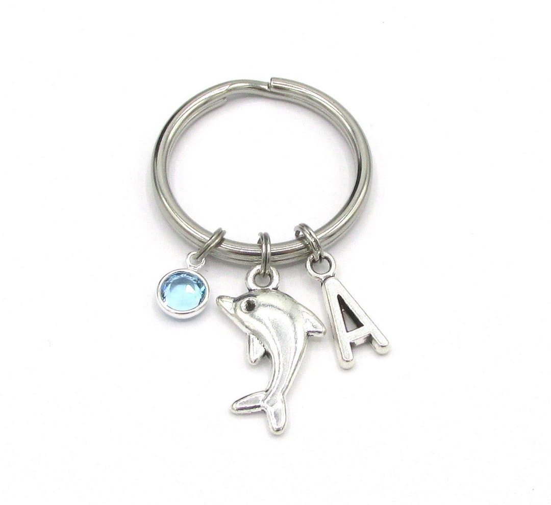 Dolphin Keychain- Choose a Birthstone and Initial, Dolphin Keyring ...