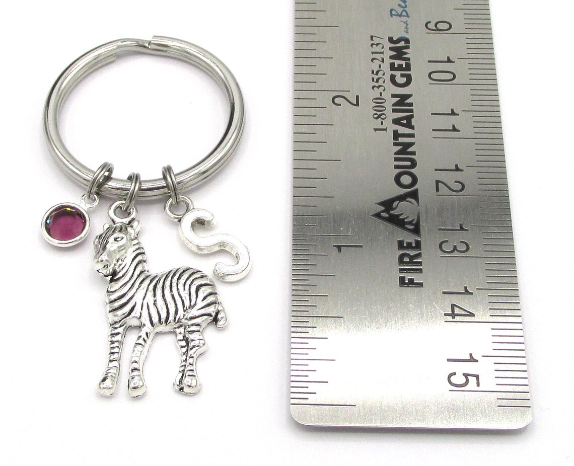 Zebra Keychain Birthstone and Initial Zebra Keyring Zebra | Etsy