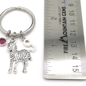 Zebra Keychain- Birthstone and Initial, Zebra Keyring, Zebra Gift ...